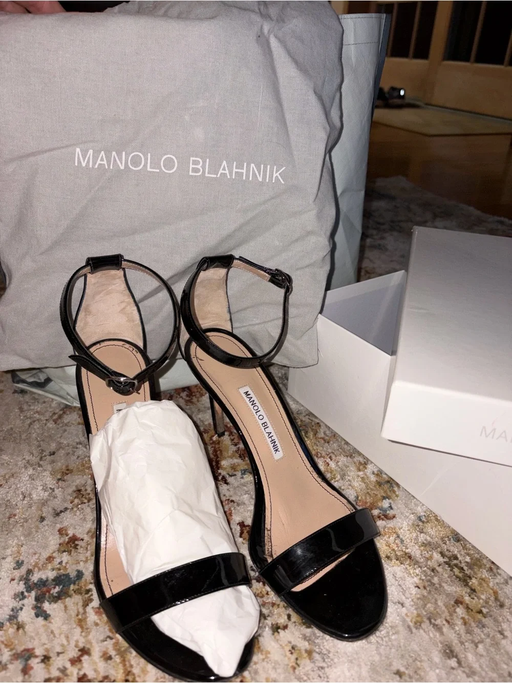 Manolo Blahnik | Shoes | Manolo Blahnik Black Patent Leather Anklestrap ...